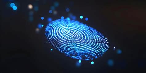Blue Glowing Digital Fingerprint Scan For Biometric Identification On A