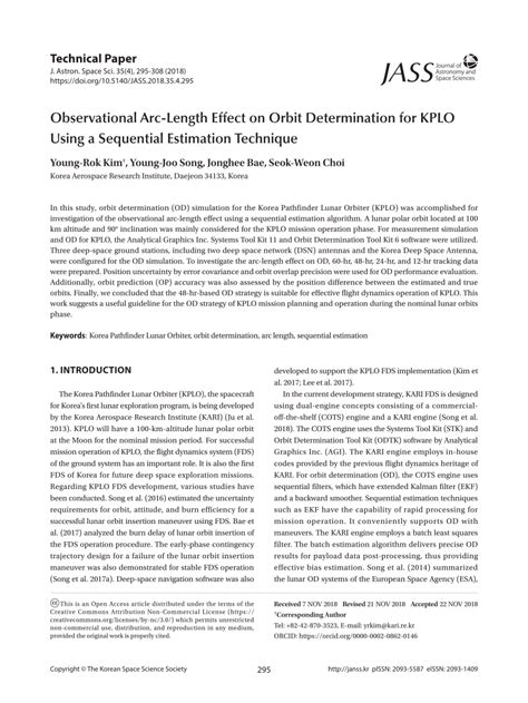 Pdf Observational Arc Length Effect On Orbit Determination For Kplo Using A Sequential
