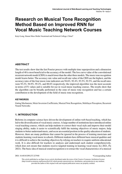 Pdf Research On Musical Tone Recognition Method Based On Improved Rnn