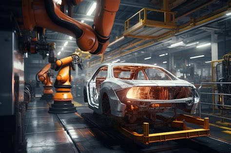 Premium Ai Image Automotive Assembly Line Assembly Line Of Automobile Factory Electric Car