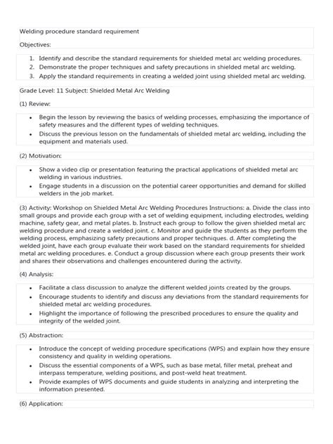 A Fit Up Weld Materialslo 1 Perform Tack Welding 2 Welding Procedure