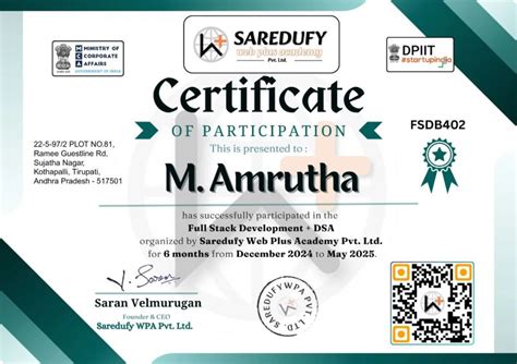 Fullstackdevelopment Dsa Saredufy Webplusacademy Skilldevelopment Codingjourney Amrutha