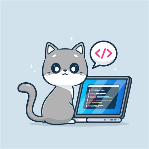 Premium Vector Simple Cat Coding Laptop Tech Software Engineer Design