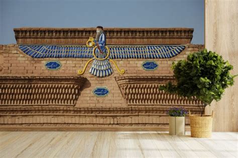 Zoroastrian Symbol Faravahar From The Facade Of A Fire Temple Wallpaper