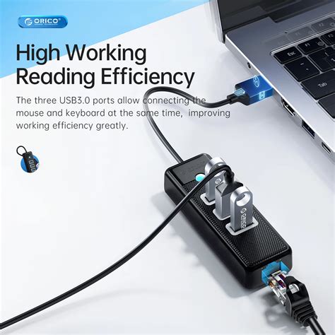 Usbc 15cm 3usb3 0 Bl Hub Usb 3 0 Type C Rj45 1000mbps Adaptateur Ethernet Lan Carte Réseau