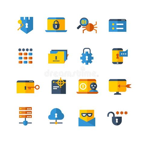 Cyber Security Virus Web Protection Vector Flat Icons Stock Vector