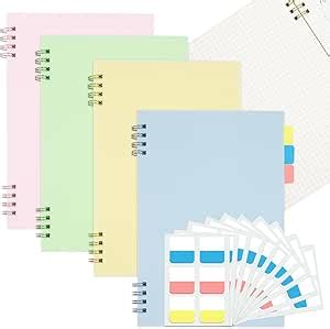 4 Pack A5 Grid Spiral Notebook With 60 Pcs Tabs Aesthetic Graph Paper Notebooks For Babe Work