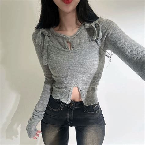 와이민 당일발송 그레이 3color 뷔스티에 나시 가디건 세트 니트가디건 크롭뷔스티에 끈나시 리본 발레코어 크롭니트 크롭가디건 니트세트 니트탑 크롭나시 무지가디건