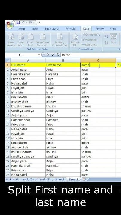 Shorts Split First Name And Last Name In Excel Excel Excel2tally