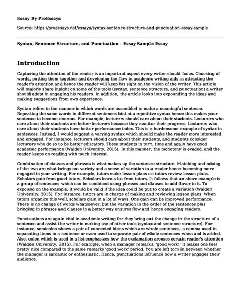 📚 Syntax Sentence Structure And Punctuation Essay Sample Free