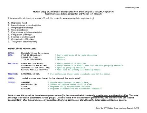 Multiple Group Measurement Invariance In Cfa In Mplus