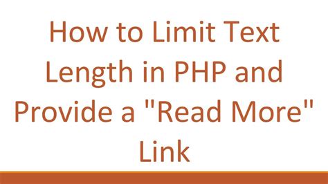 how to limit text length in php and provide a read more link youtube