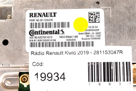 Rádio Original Renault Kwid 2019 281153047r Genebra Autopeças