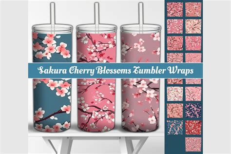 Sakura Cherry Blossoms Tumbler Wraps Graphic By Red Gypsy Vintage Arts