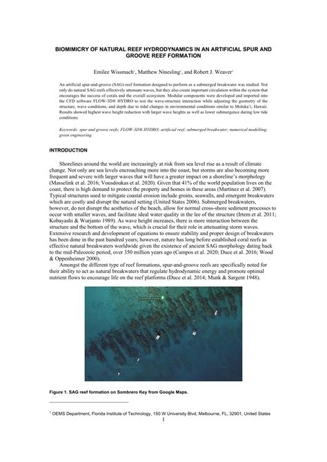 Pdf Biomimicry Of Natural Reef Hydrodynamics In An Artificial Spur And Groove Reef Formation