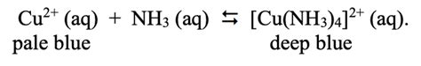Solved Cu2+(aq)+NH3(aq)⇆[Cu(NH3)4]2+(aq) pale blue deep blue | Chegg.com