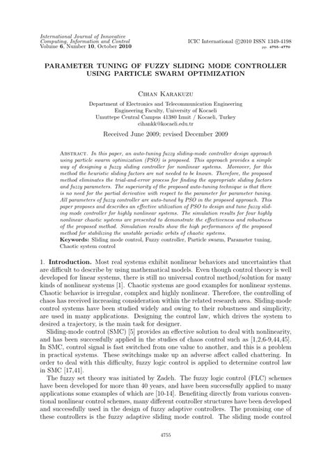 Pdf Parameter Tuning Of Fuzzy Sliding Mode Controller Using Particle