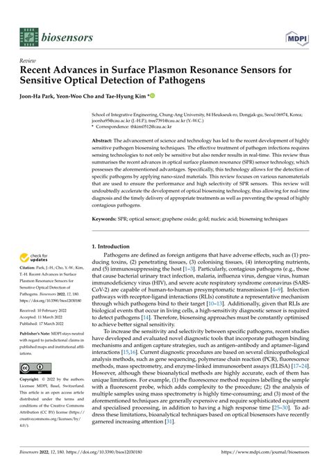 Pdf Recent Advances In Surface Plasmon Resonance Sensors For