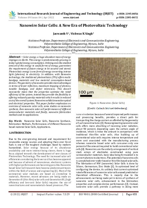 Pdf Nanowire Solar Cells A New Era Of Photovoltaic Technology