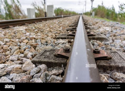 Close Up Railway Track Background Railway Track Through Countryside