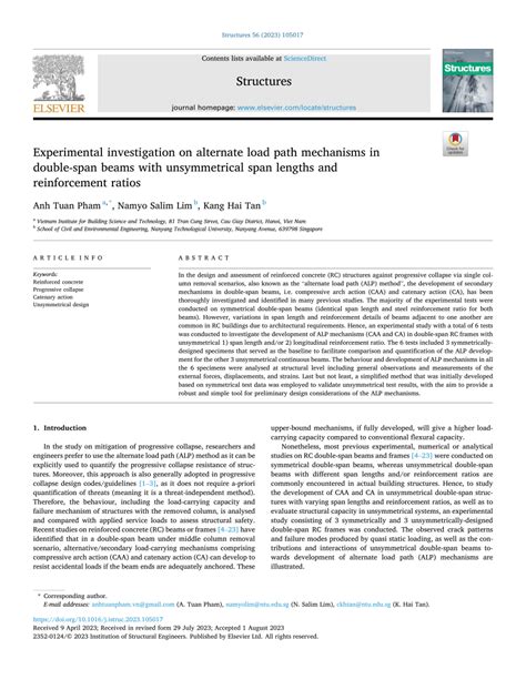 PDF Experimental Investigation On Alternate Load Path Mechanisms In Double Span Beams With