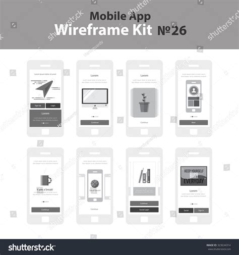 Mobile Wireframe App Ui Kit 26 Stock Vector Royalty Free 323634314 Shutterstock