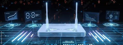 White Cable Is Plugged Into The Port Of Wi Fi Router Modern Wireless Router With Four Non