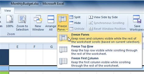 ms excel 2010 freeze first row and first column