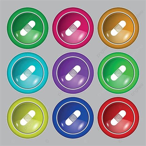 Vector Set Of Nine Round Colorful Buttons Featuring The Bandaid Icon Symbol Vector Shot