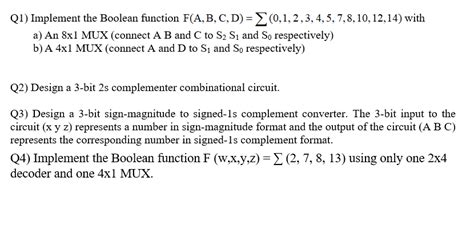 solved q1 implement the boolean function f a b c d