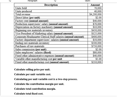 Calculate Selling Price Per Unit Calculate Per Unit Chegg Com