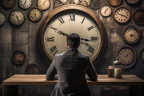 Concept Of Time Management With Man And Big Clock Generative Ai Stock Illustration