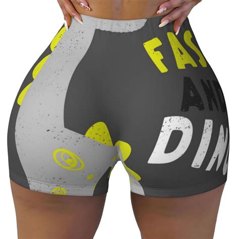 Qekee Cute Dinosaur Women Workout Shorts Sports Shorts Scrunch Butt
