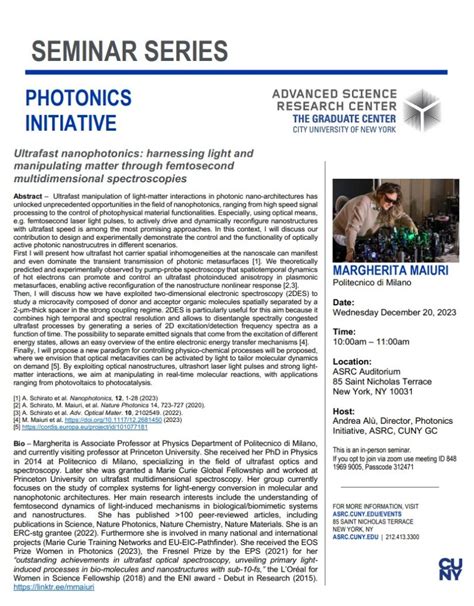 Fall 2023 Photonics Seminar Series Margherita Maiuri Politecnico De