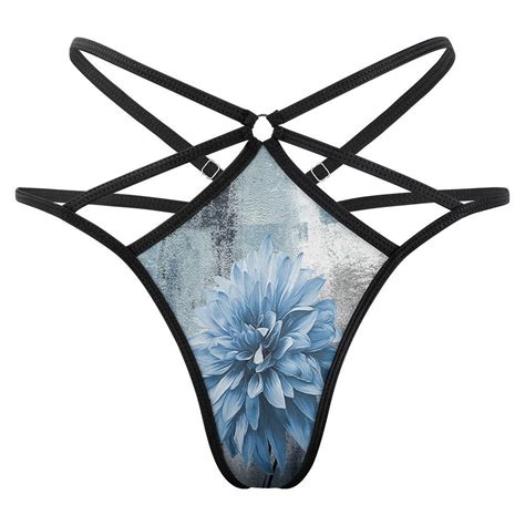 Navy Blue Flower Open Type Womens Panties Crotch Opening G Strings