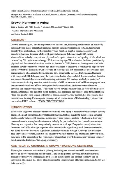 Growth Hormone In Aging Endotext Ncbi Bookshelf Pdf Growth Hormone Insulin Like Growth