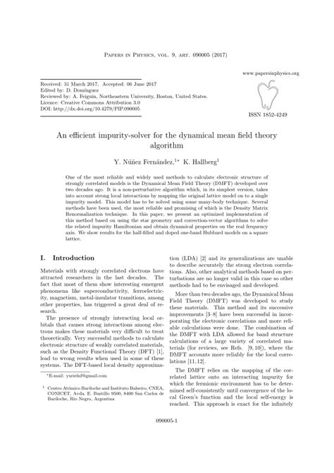 Pdf An Efficient Impurity Solver For The Dynamical Mean Field Theory