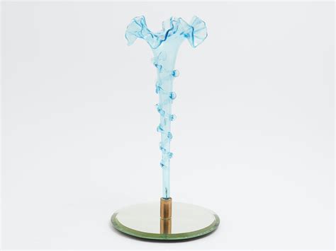 Antique Victorian Era Blue Glass Trumpet Vase Saint Atlas