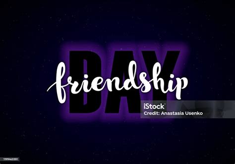 벡터 행복 우정의 날 배너입니다 검은 색 배경에 흰색과 분홍색 빛나는 텍스트입니다 웹 포스터 초대 장 파티 학교 행사 인쇄를위한 휴일 디자인 0명에 대한 스톡 벡터 아트 및