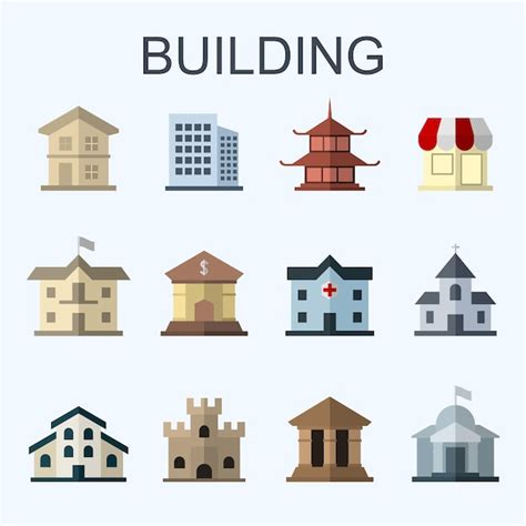 Premium Vector Building Icon Set Colored Building Icons Bundle Flat Design Building Vector
