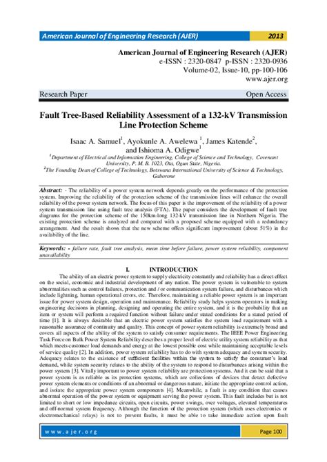 Pdf Fault Tree Based Reliability Assessment Of A 132 Kv Transmission Line Protection Scheme