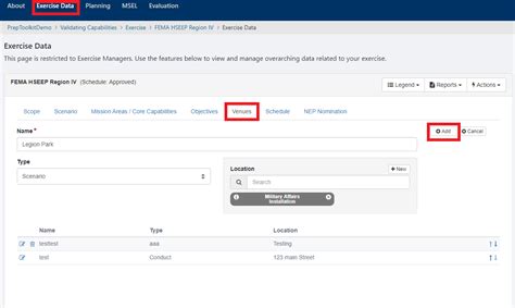 Add Exercise Venues And Data Hseep Hseep Written Guides Help Preparedness Toolkit