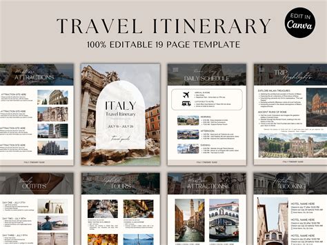 Editable Travel Itinerary Template Printable Trip Itinerary Digital Travel Guide Travel Agent