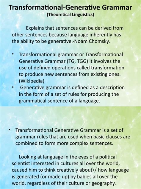 Transformational Generative Grammar Theoretical Linguistics Pdf