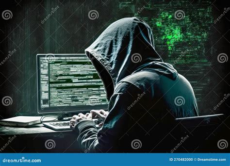 Hacker At Work With Gui Around Created With Generative Ai Technology Stock Illustration