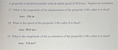 Solved A Projectile Is Fired Horizontally With An Initial Chegg