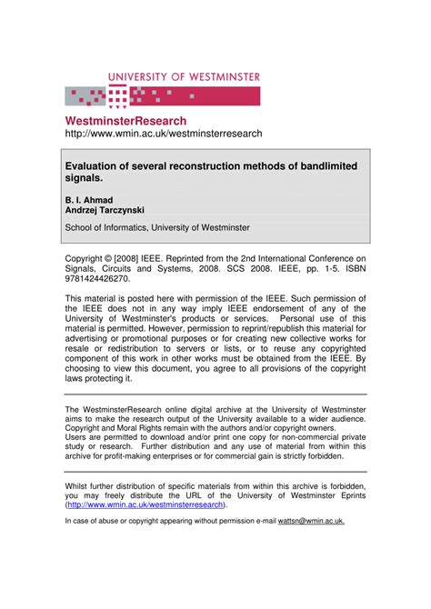 Pdf Evaluation Of Several Reconstruction Methods Of Bandlimited Signals