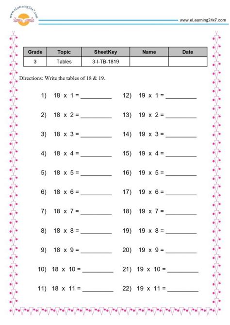 Tables Worksheets For Grade Https ELearning X Com