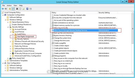 how to allow logon through remote desktop services