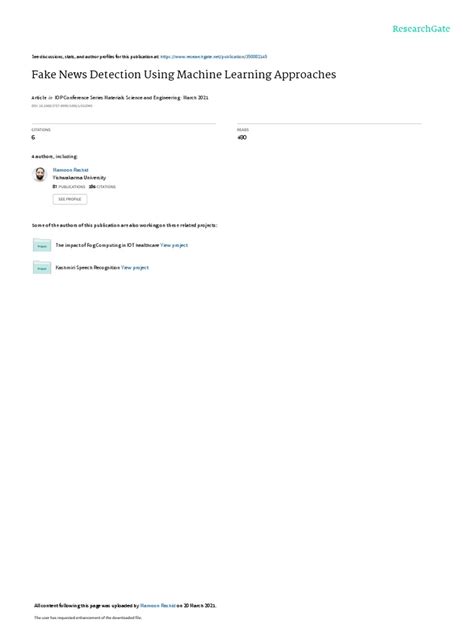 Fake News Detection Using Machine Learning Approaches Pdf Machine